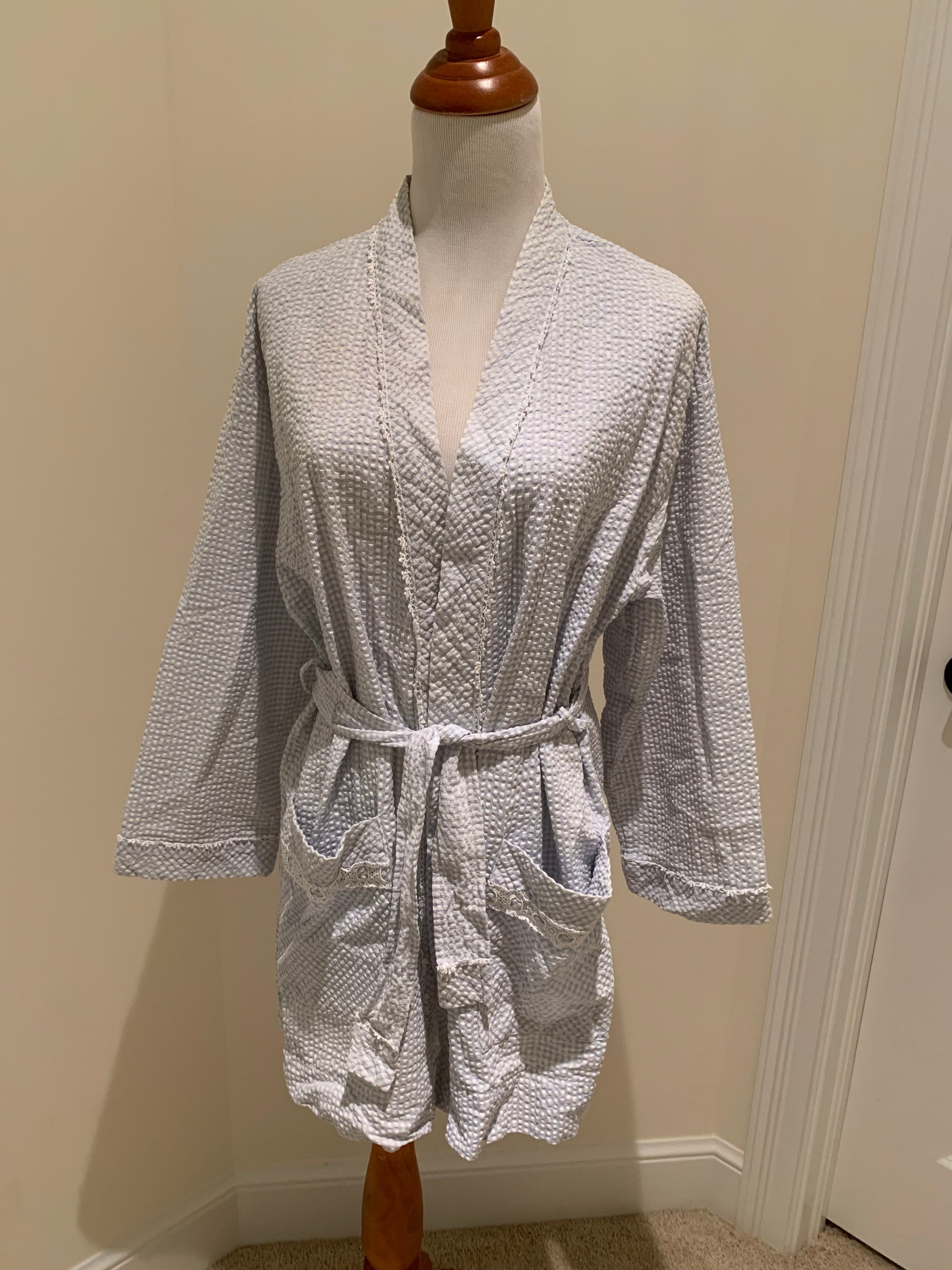 Vintage Blue White Seersucker Robe Wraparound With Belt Small Pretty - Etsy