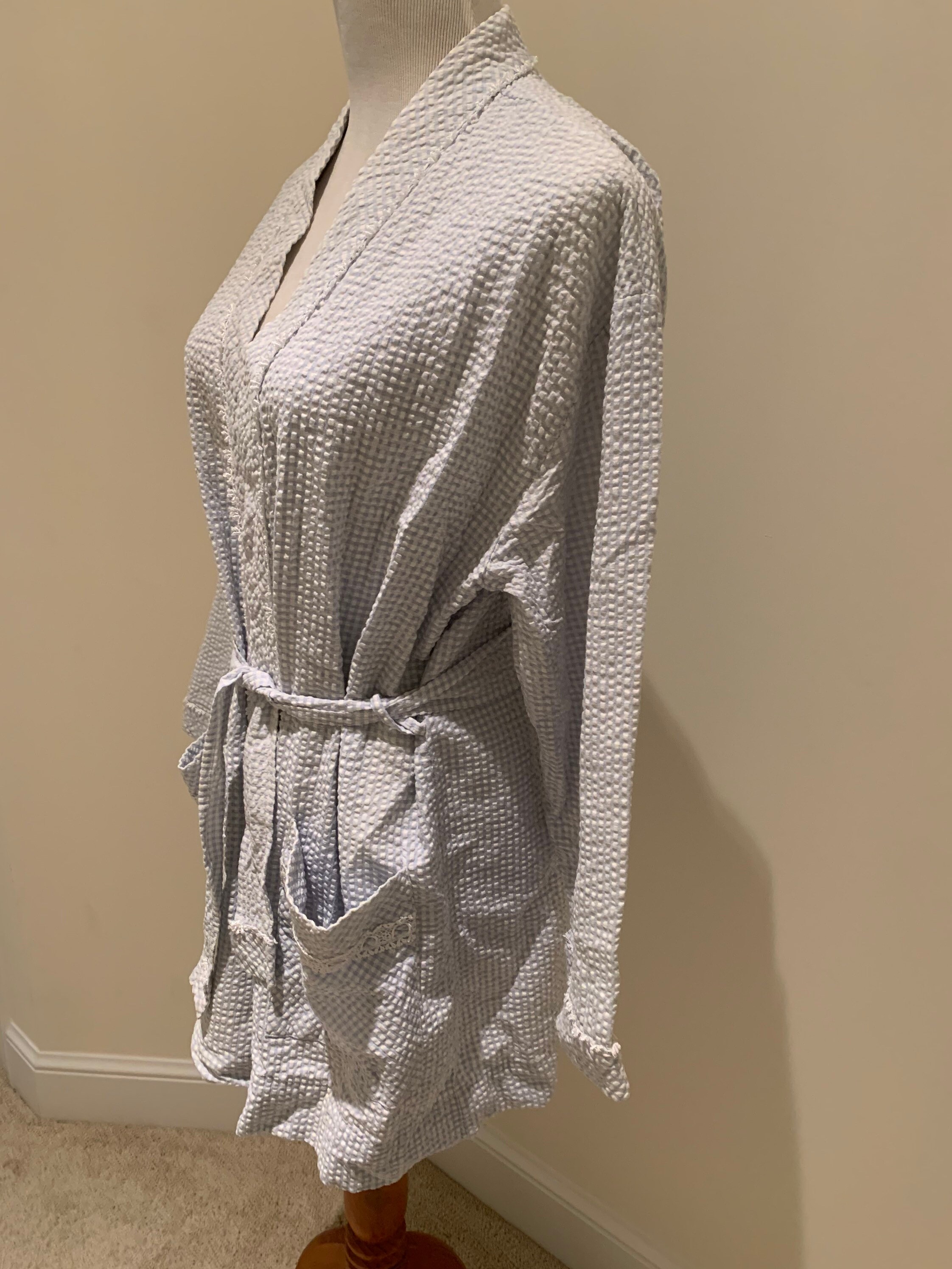 Vintage Blue White Seersucker Robe Wraparound With Belt Small Pretty - Etsy