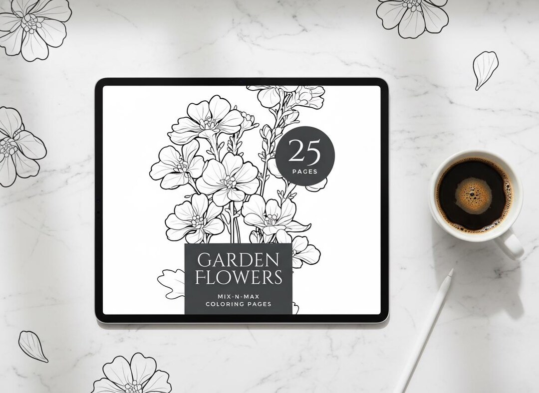 Garden Flowers Coloring Pages | Adult Botanical Art | Digital Download ...