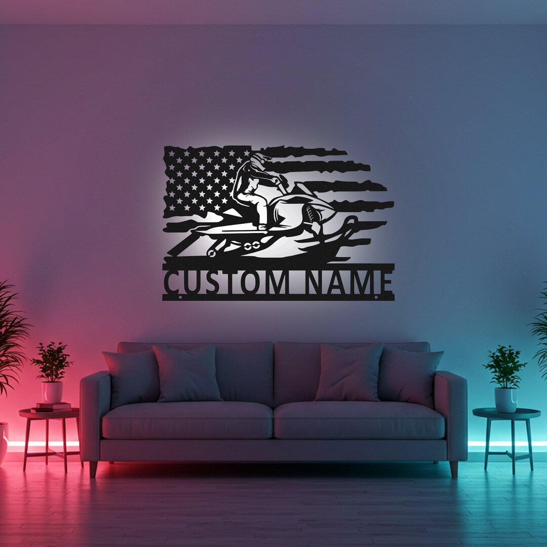 Custom Snowmobile Sign LED Metal Wall Art, Personalized Snowmobiler ...