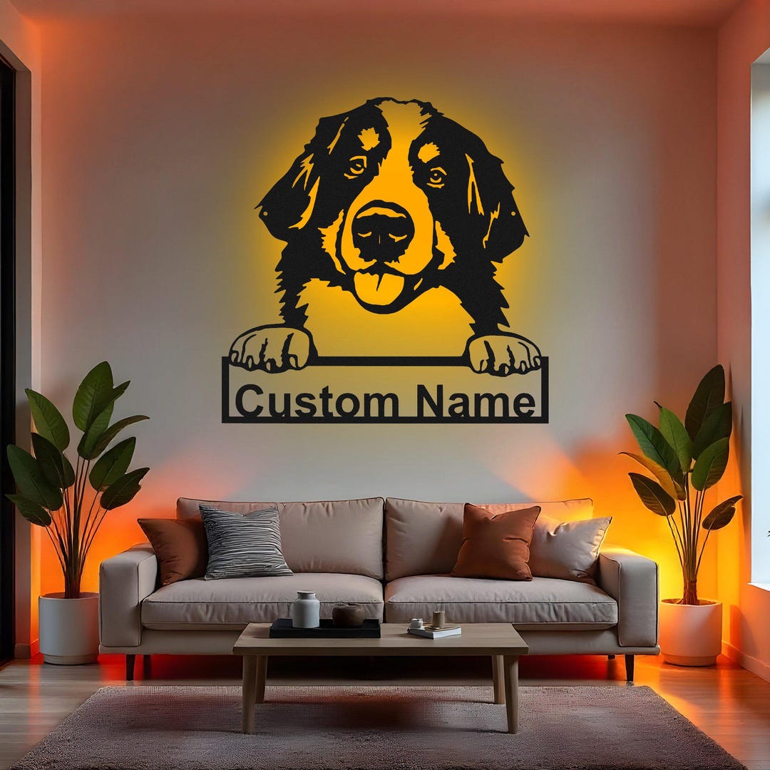 Custom Bernese Mountain Dog Sign LED Metal Wall Art, Personalized Dog ...