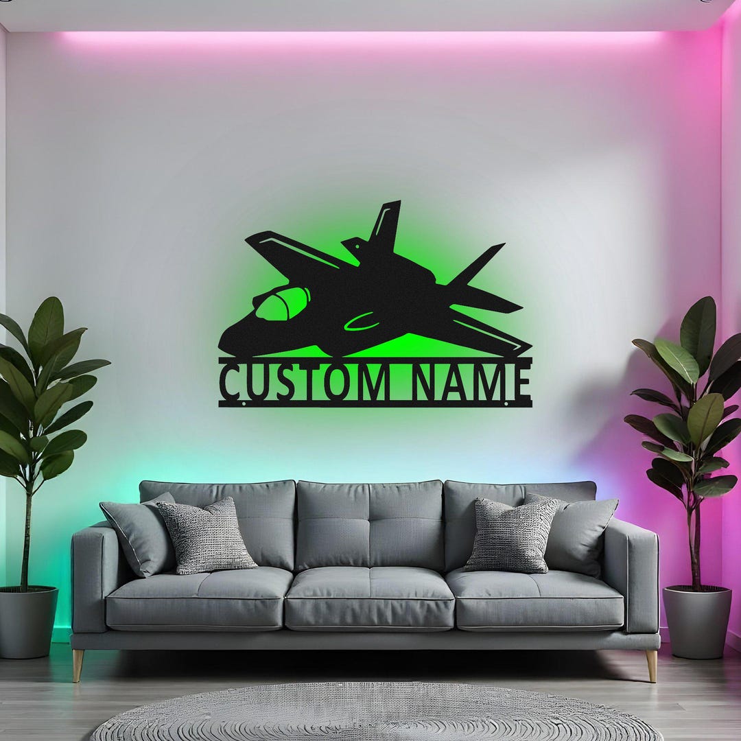 Custom Fighter Jet Sign LED Metal Wall Art, Personalized Pilot Gift ...