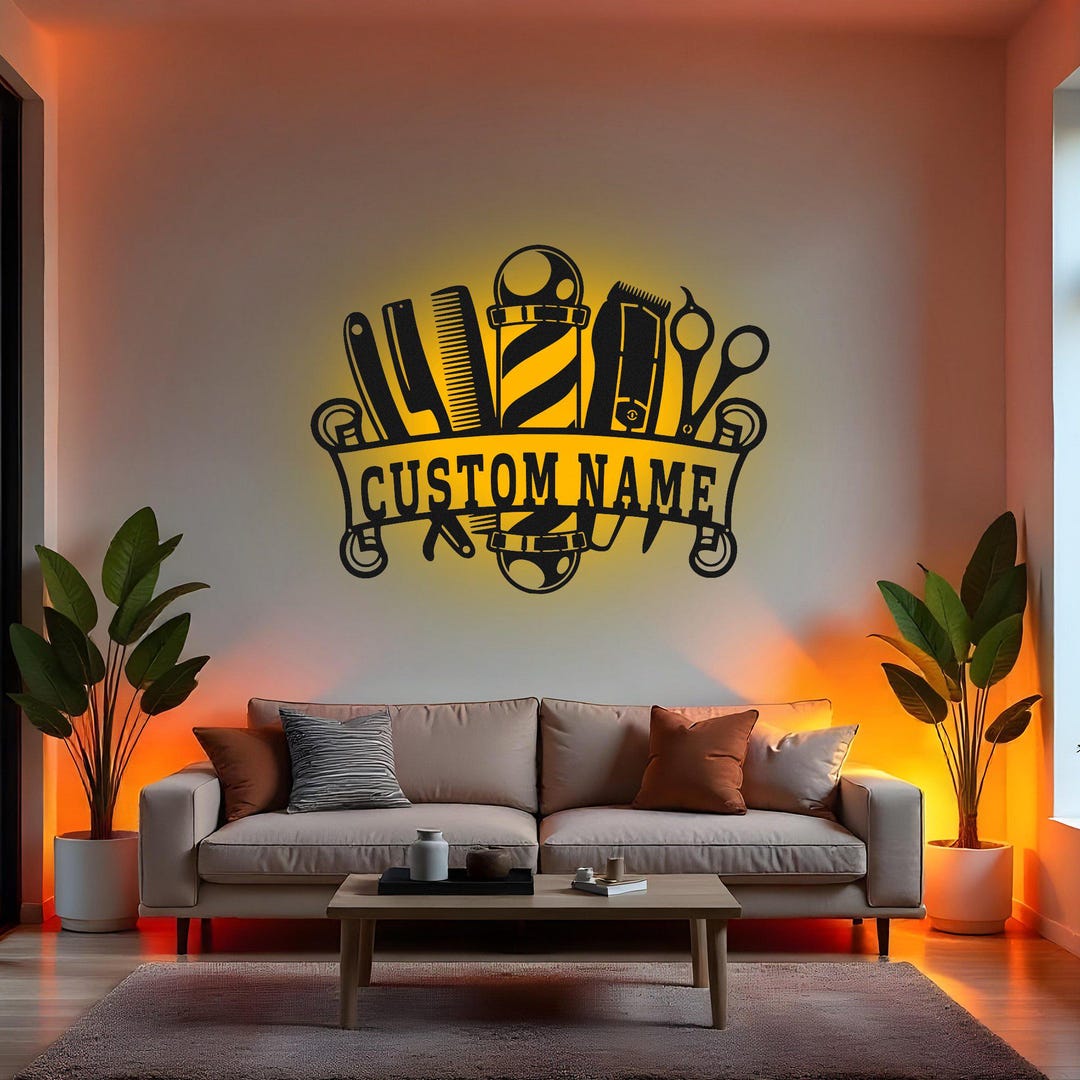Custom Barber Shop Sign LED Metal Wall Art, Personalized Barber Decor ...