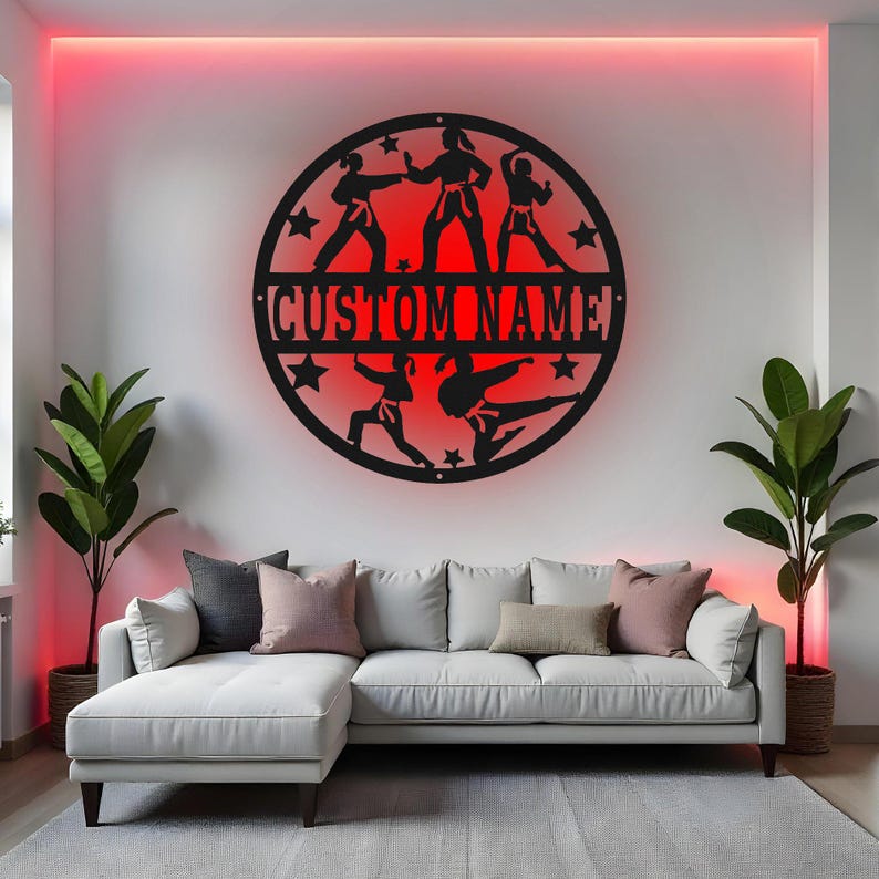 Custom Karate Sign LED Metal Wall Art, Personalized Martial Arts Decor ...