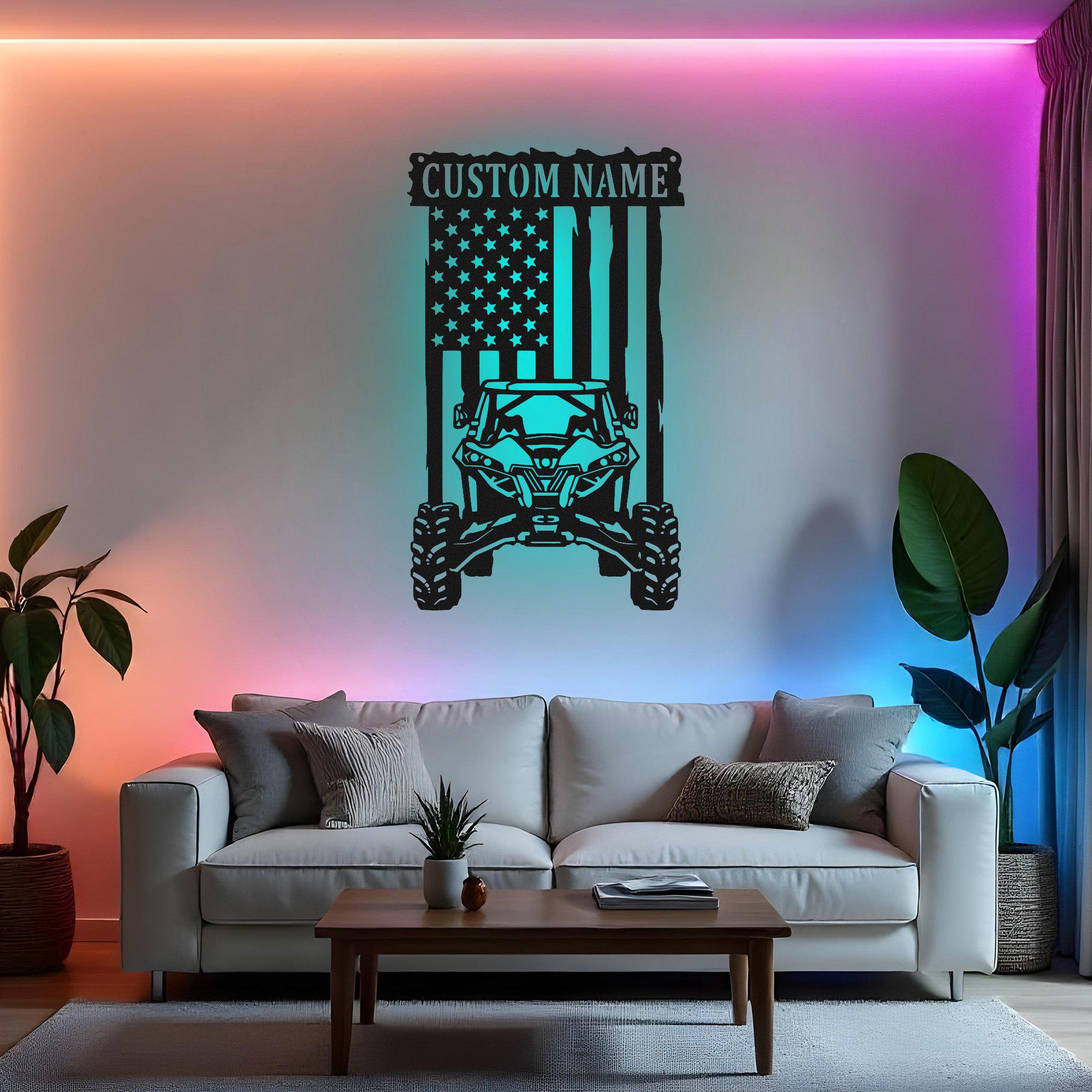 Custom ATV Sign LED Metal Wall Art, Personalized Quad Biker Decor ...