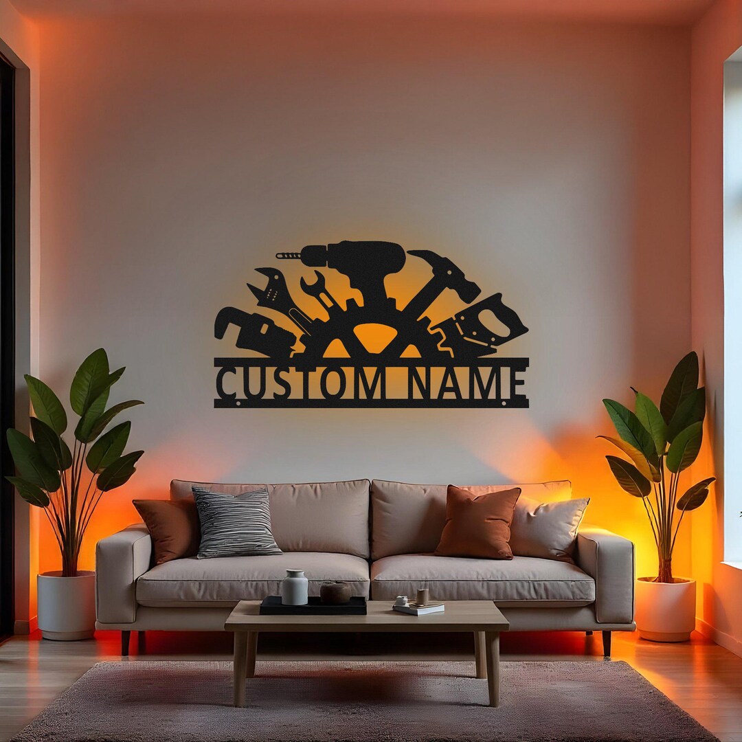 Custom Handyman Sign LED Metal Wall Art, Personalized Workshop Decor ...