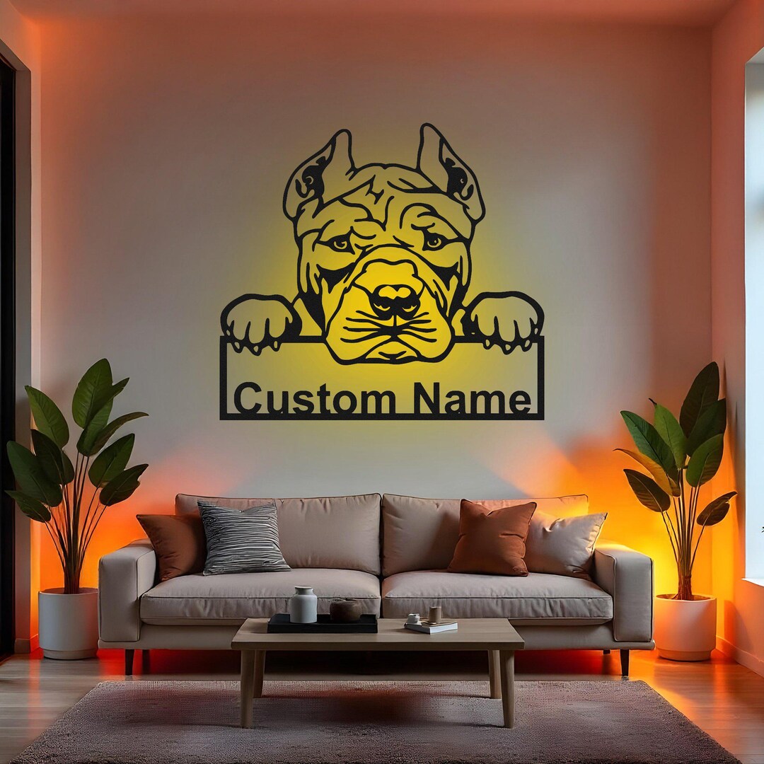 Custom American Bully LED Metal Wall Art, Personalized Dog Name Decor ...