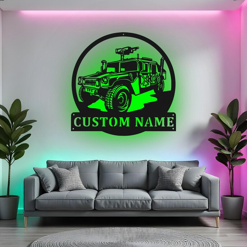 Custom Humvee Sign LED Metal Wall Art, Personalized Military Vehicle ...