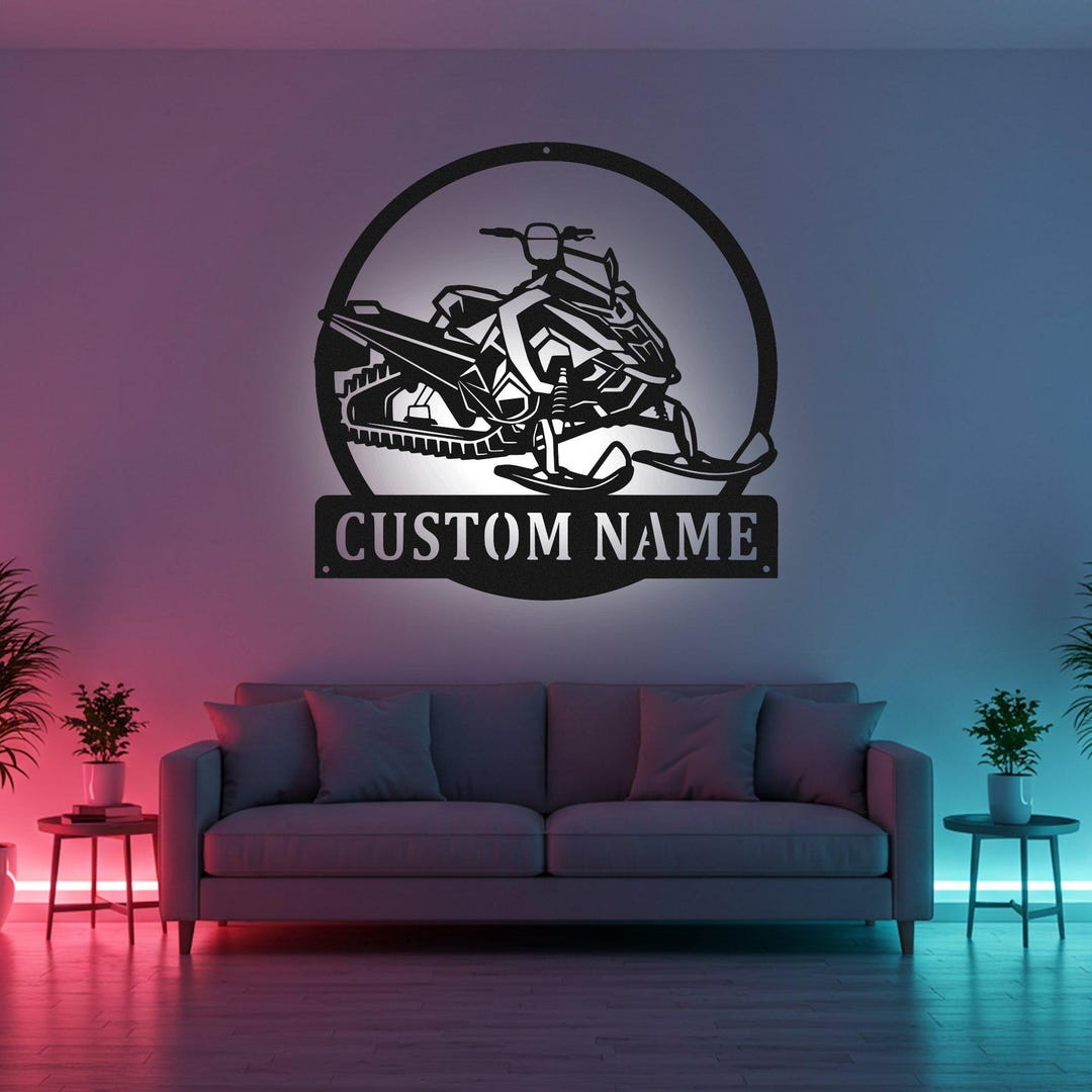 Custom Snowmobile Sign LED Metal Wall Art, Personalized Snowmobiler ...