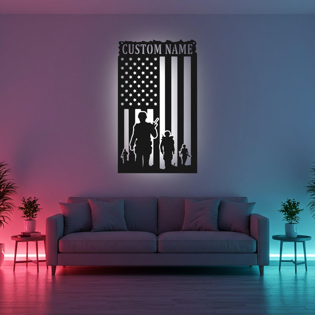 Custom Fallen Soldier LED Metal Wall Art, Personalized Military ...