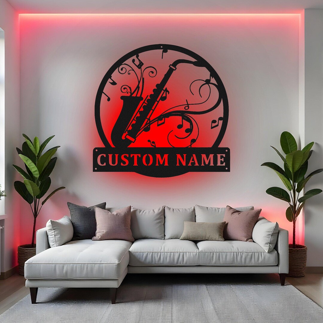 Custom Saxophone Sign LED Metal Wall Art, Personalized Musician Gift ...