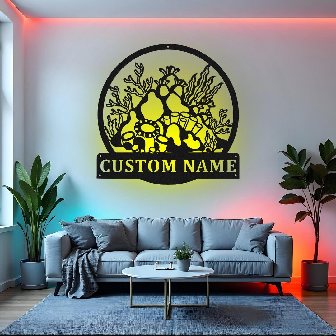 Custom Coral Reef Sign LED Metal Wall Art, Personalized Ocean Decor ...
