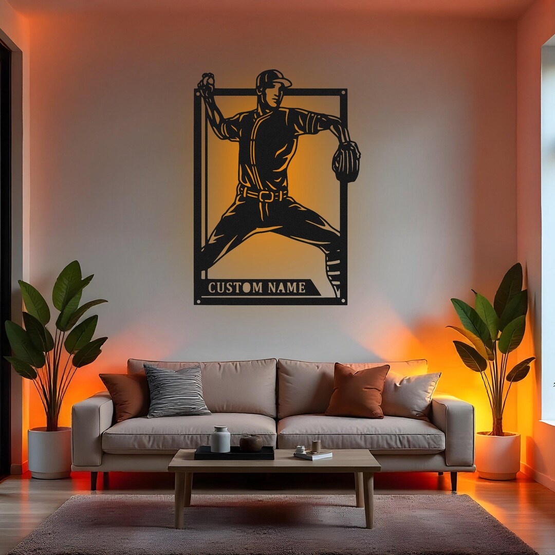 Custom Baseball Player LED Metal Wall Art, Personalized Sports Decor ...