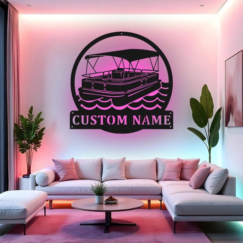 Custom Pontoon Boat Sign LED Metal Wall Art, Personalized Boat Decor ...