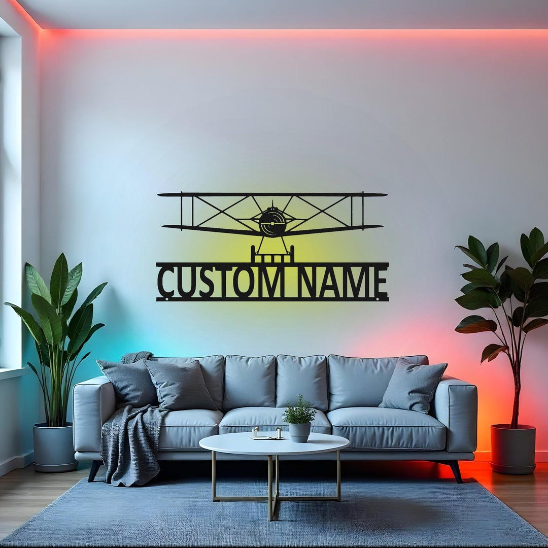 Custom Biplane Sign LED Metal Wall Art, Personalized Pilot Gift ...