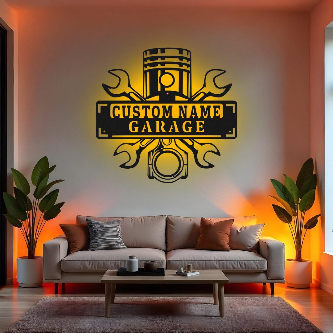 Custom Garage Decor LED Metal Wall Art, Personalized Mechanic Workshop ...
