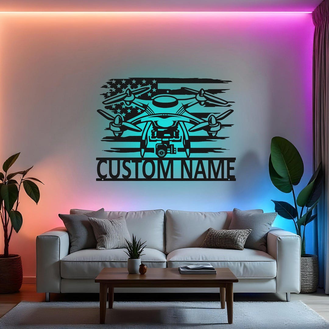 Custom Drone Sign LED Metal Wall Art, Personalized Drone Pilot Gift ...