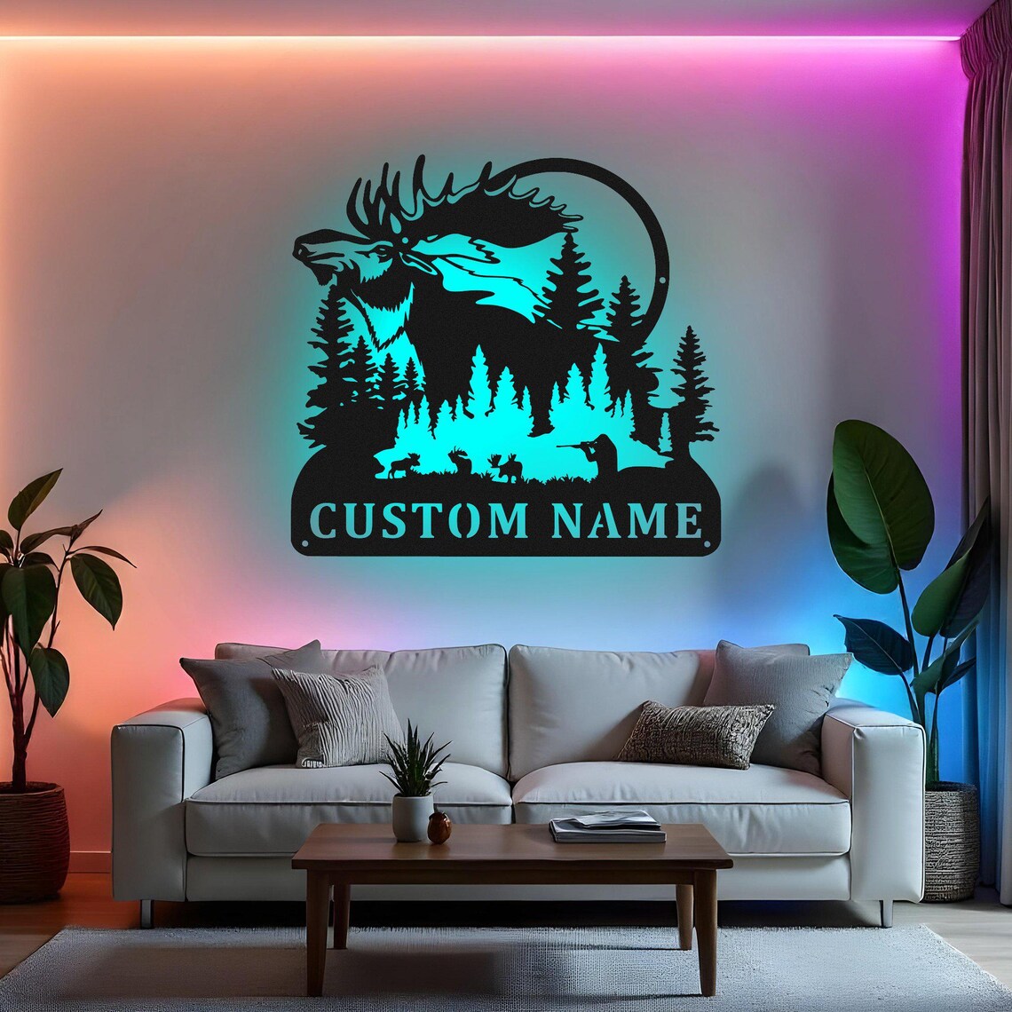 Custom Moose Hunting Sign LED Metal Wall Art, Personalized Hunter Gift ...