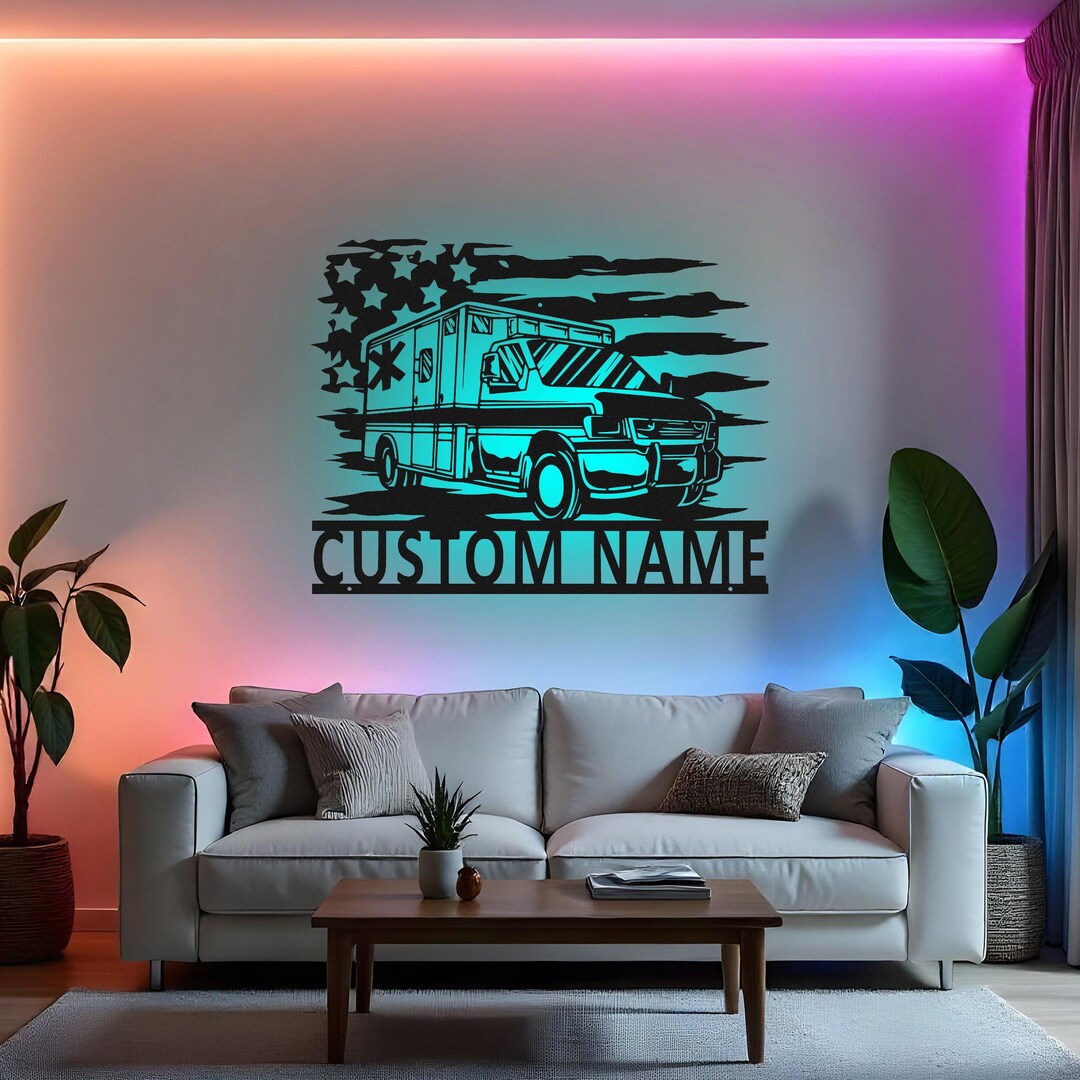 Custom Ambulance Sign LED Metal Wall Art, Personalized Paramedic Gift ...