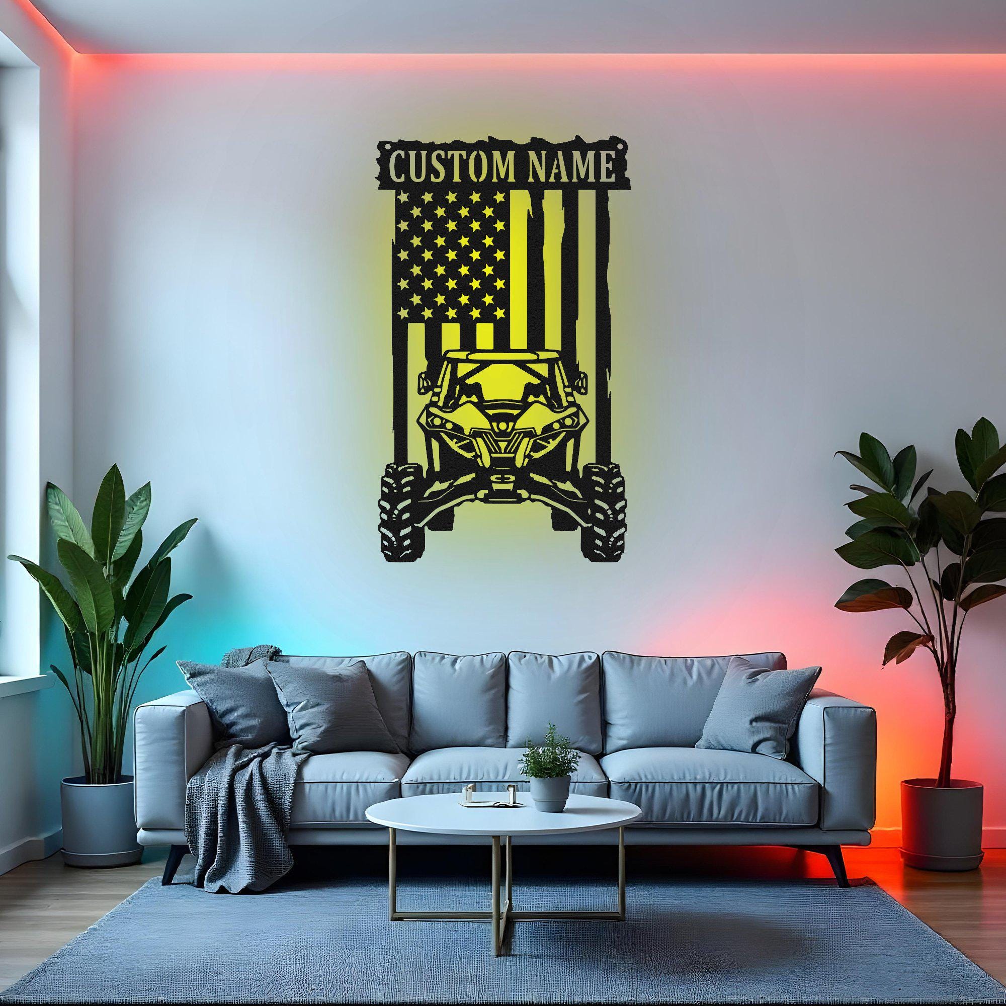 Custom ATV Sign LED Metal Wall Art, Personalized Quad Biker Decor ...