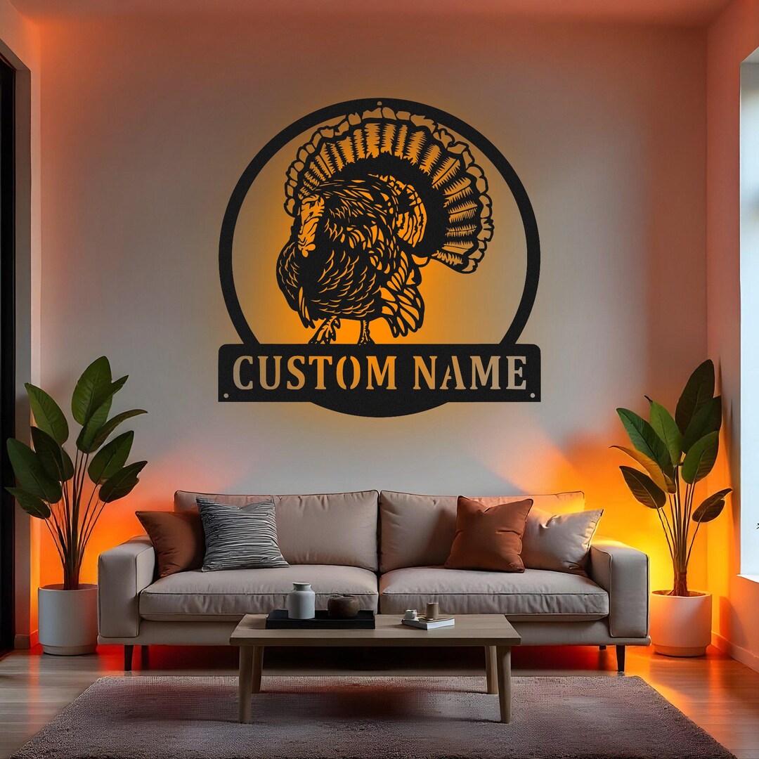 Custom Wild Turkey Sign LED Metal Wall Art, Personalized Hunting Decor ...