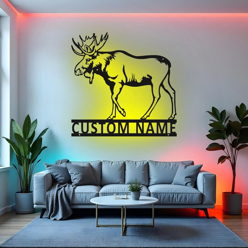 Custom Moose Sign LED Metal Wall Art, Personalized Hunter Decor ...