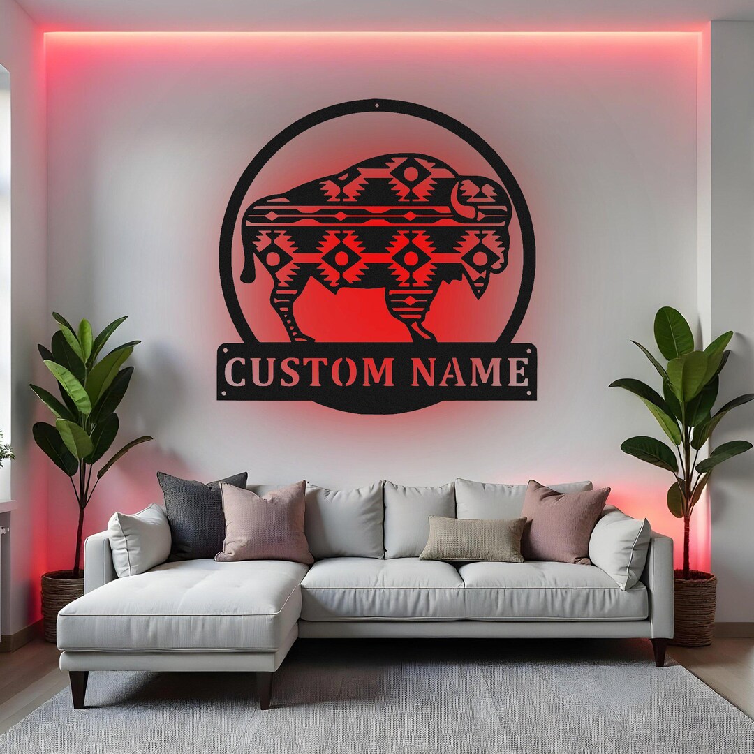 Custom Aztec Buffalo LED Metal Wall Art, Personalized Buffalo Decor ...