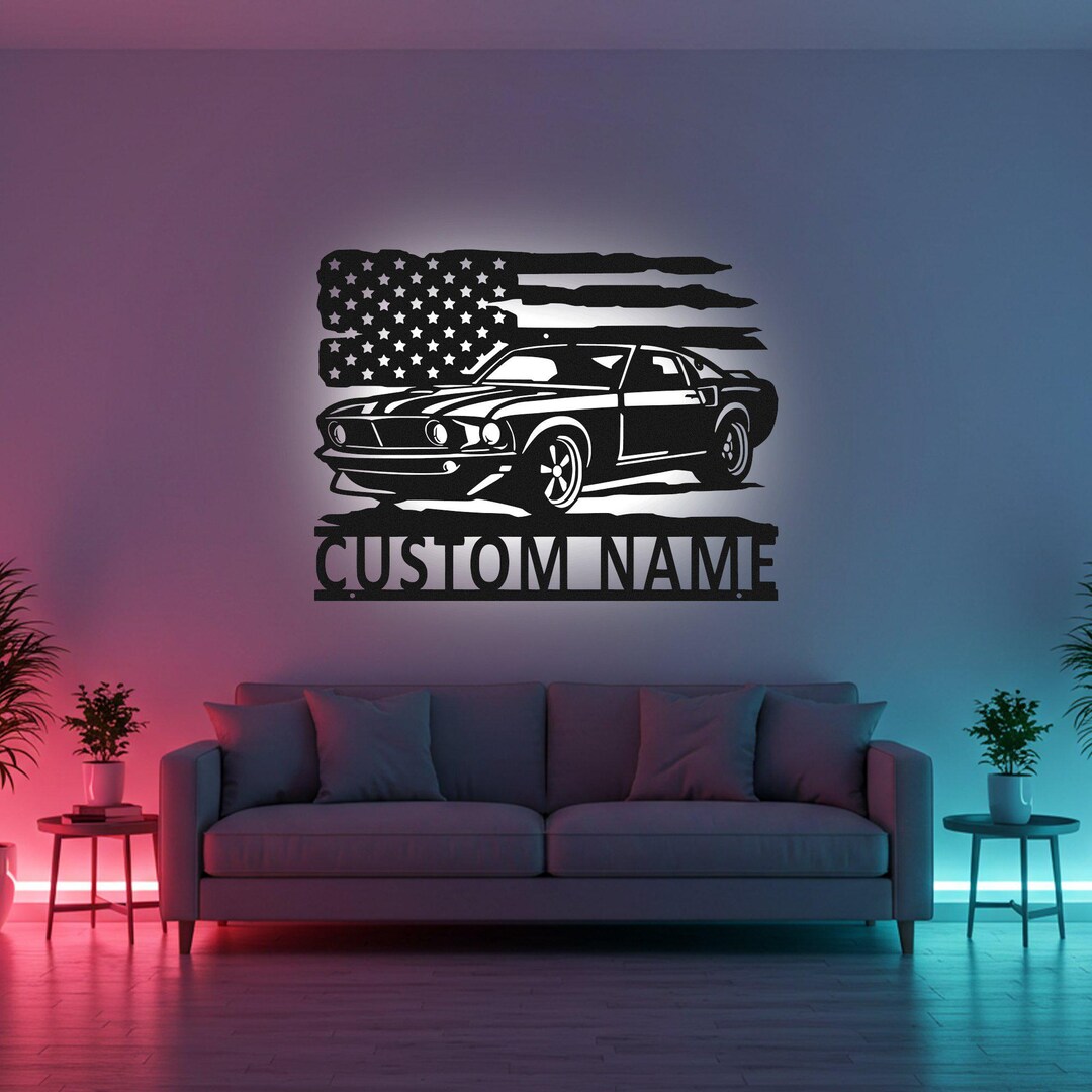 Custom Sports Car Sign LED Metal Wall Art, Personalized Garage Decor ...