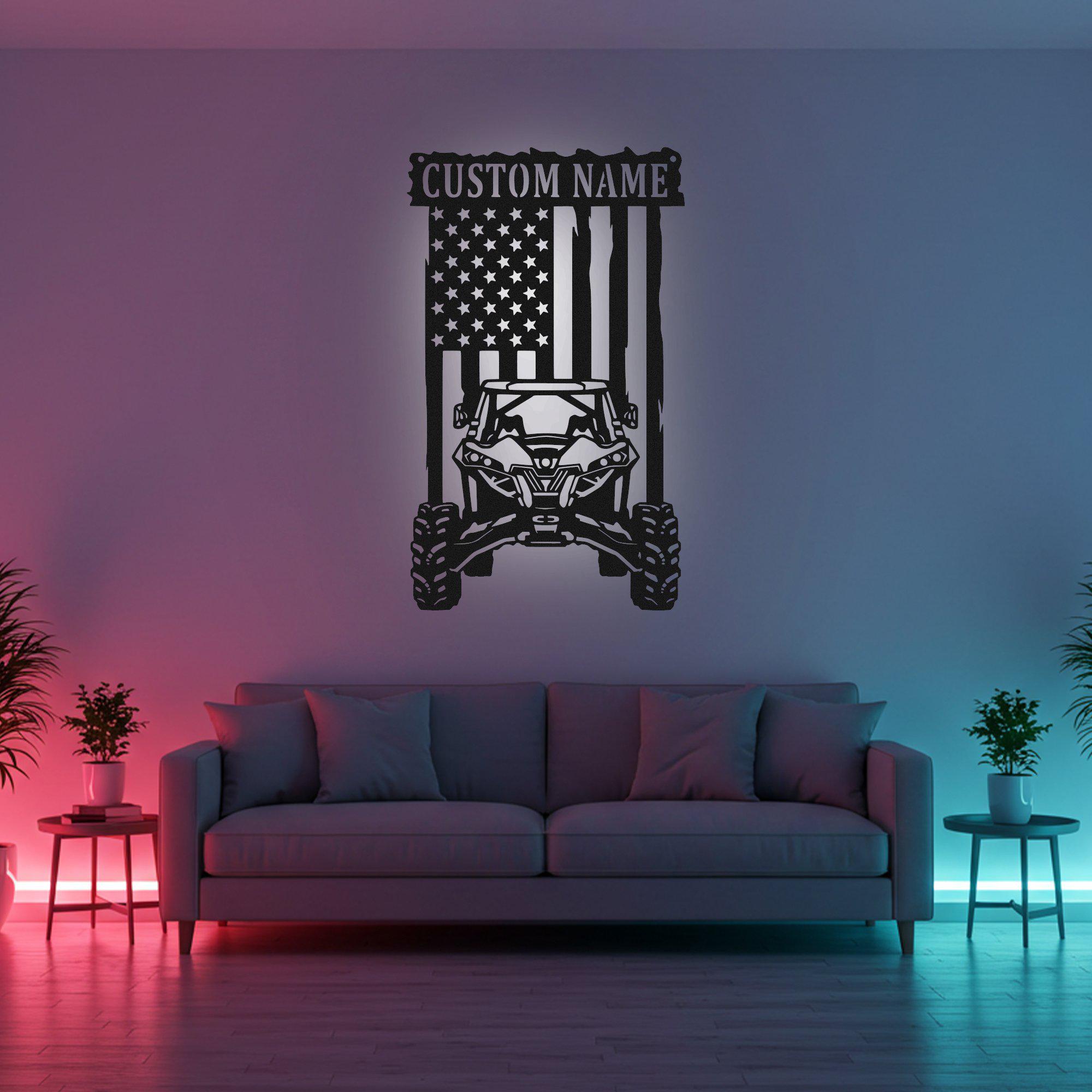 Custom ATV Sign LED Metal Wall Art, Personalized Quad Biker Decor ...