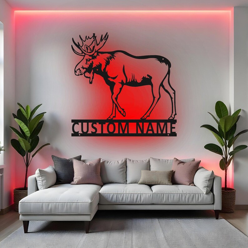 Custom Moose Sign LED Metal Wall Art, Personalized Hunter Decor ...