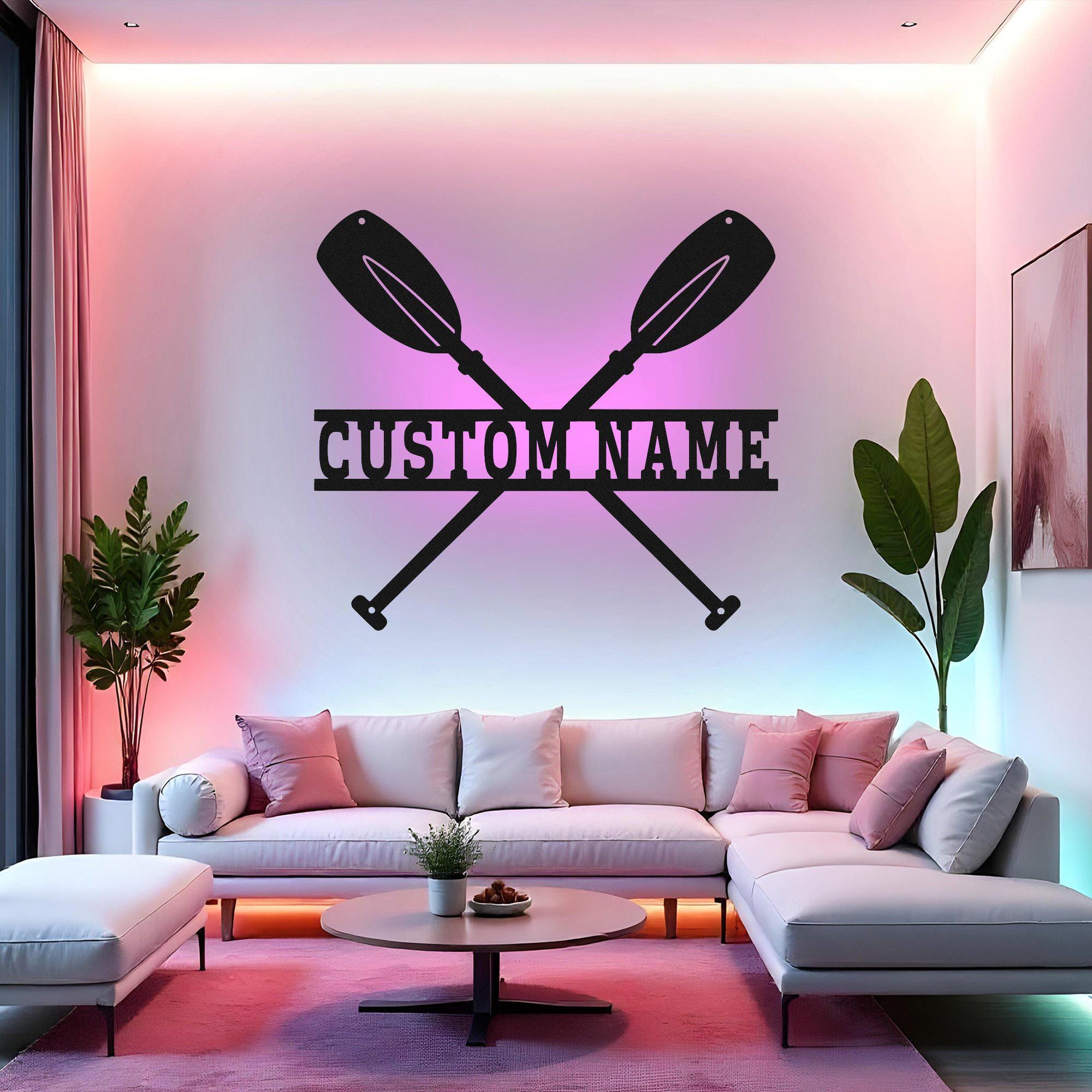 Custom Canoe LED Metal Wall Art, Personalized Canoeing Decor, Paddle ...