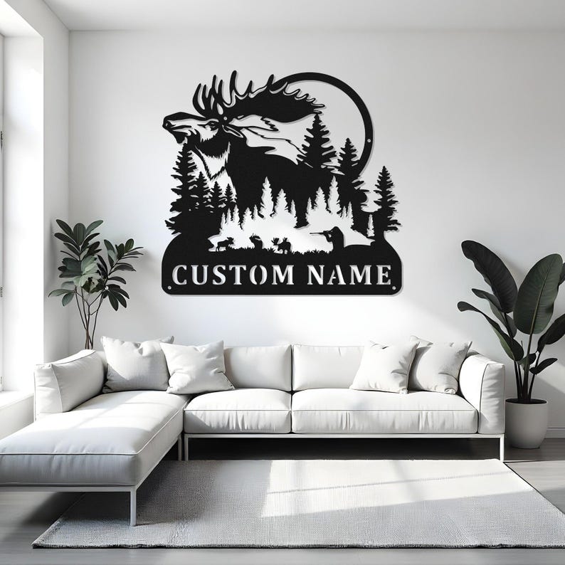 Custom Moose Hunting Sign LED Metal Wall Art, Personalized Hunter Gift ...