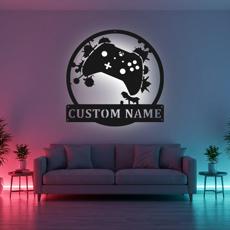 Custom Gamer Sign LED Metal Wall Art, Personalized Video Game ...