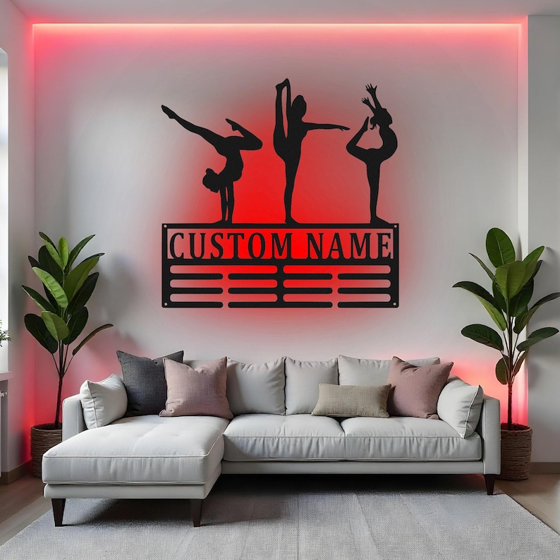 Custom Gymnastics Sign LED Metal Wall Art, Personalized Gymnast Medal ...