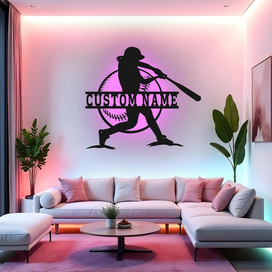 Custom Softball Sign LED Metal Wall Art, Personalized Softball Player ...