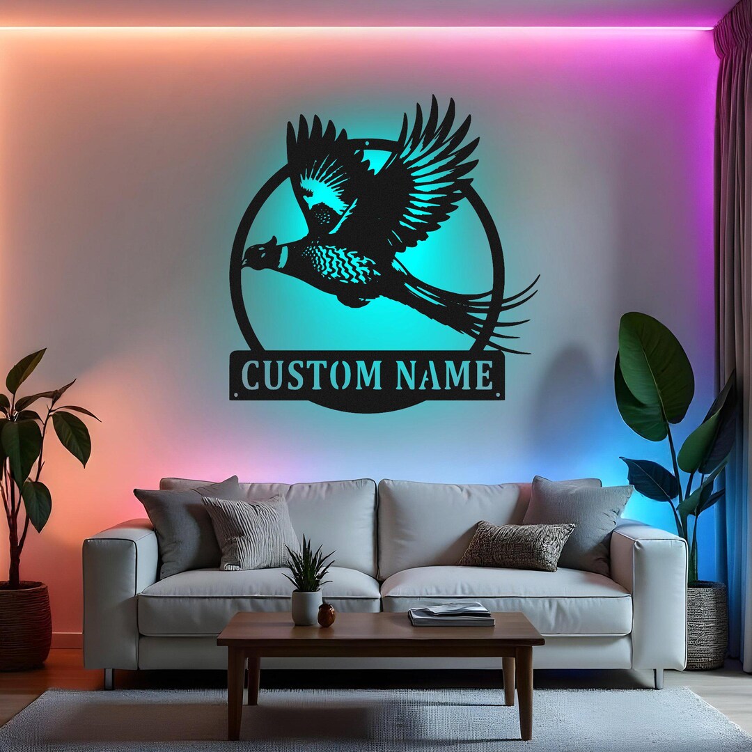 Custom Pheasant Sign LED Metal Wall Art, Personalized Bird Hunter Gift ...