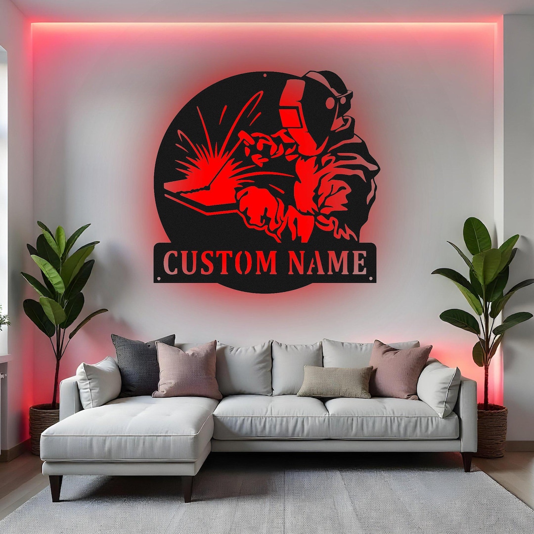 Custom Welder Sign LED Metal Wall Art, Personalized Welding Decor ...