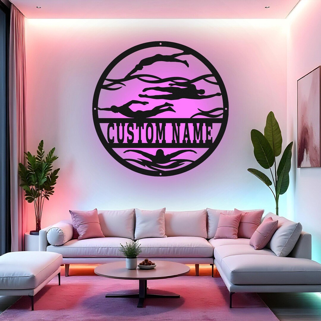 Custom Swimming Sign LED Metal Wall Art, Personalized Swimmer Gift ...