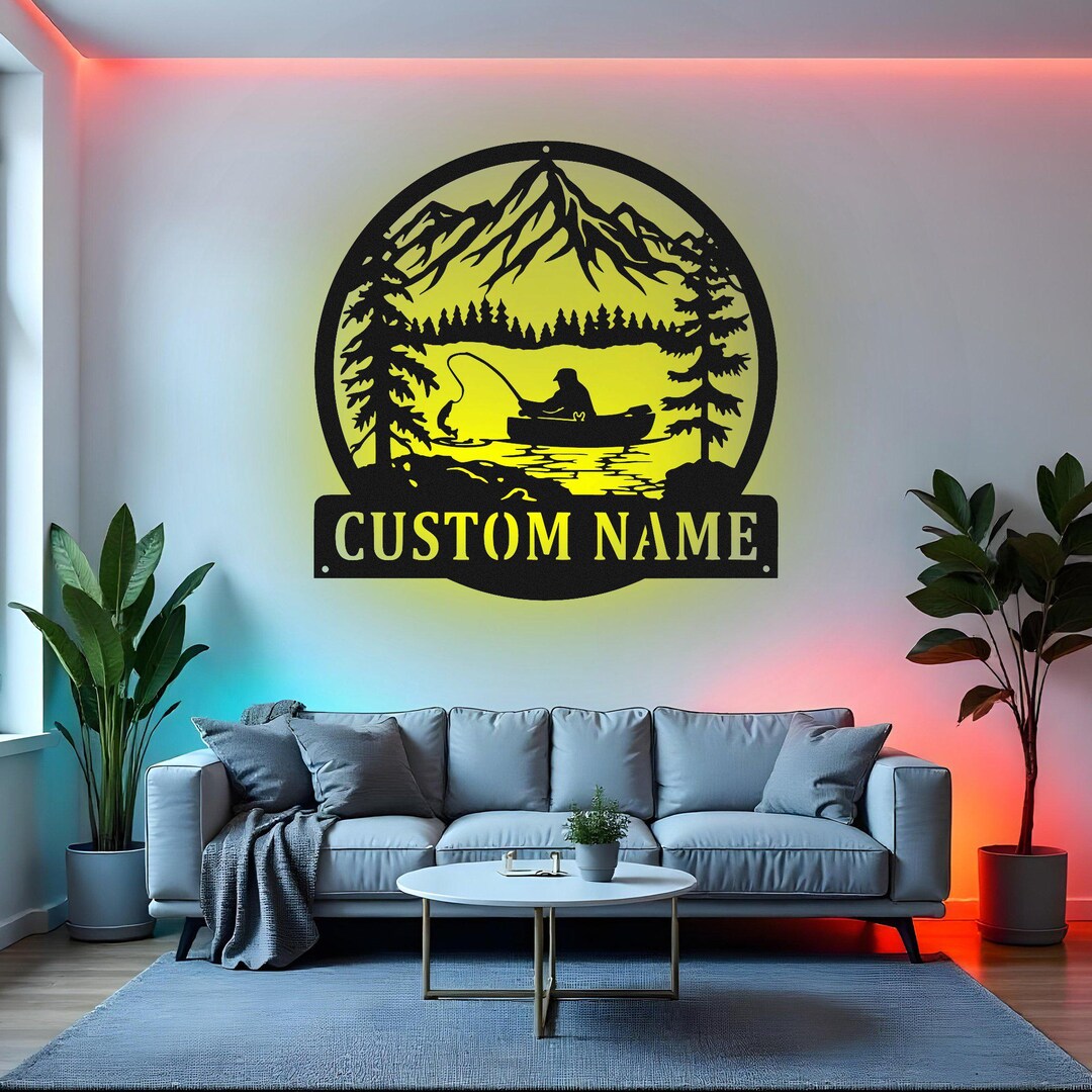 Custom Fishing Sign LED Metal Wall Art, Personalized Fisherman Gift ...