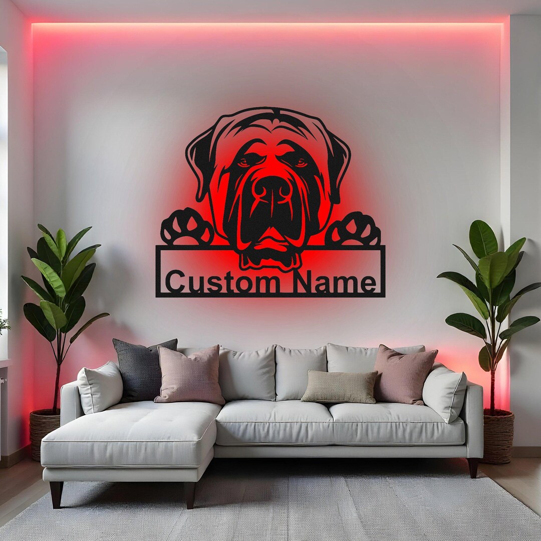 Custom English Mastiff Sign LED Metal Wall Art, Personalized Dog Decor ...