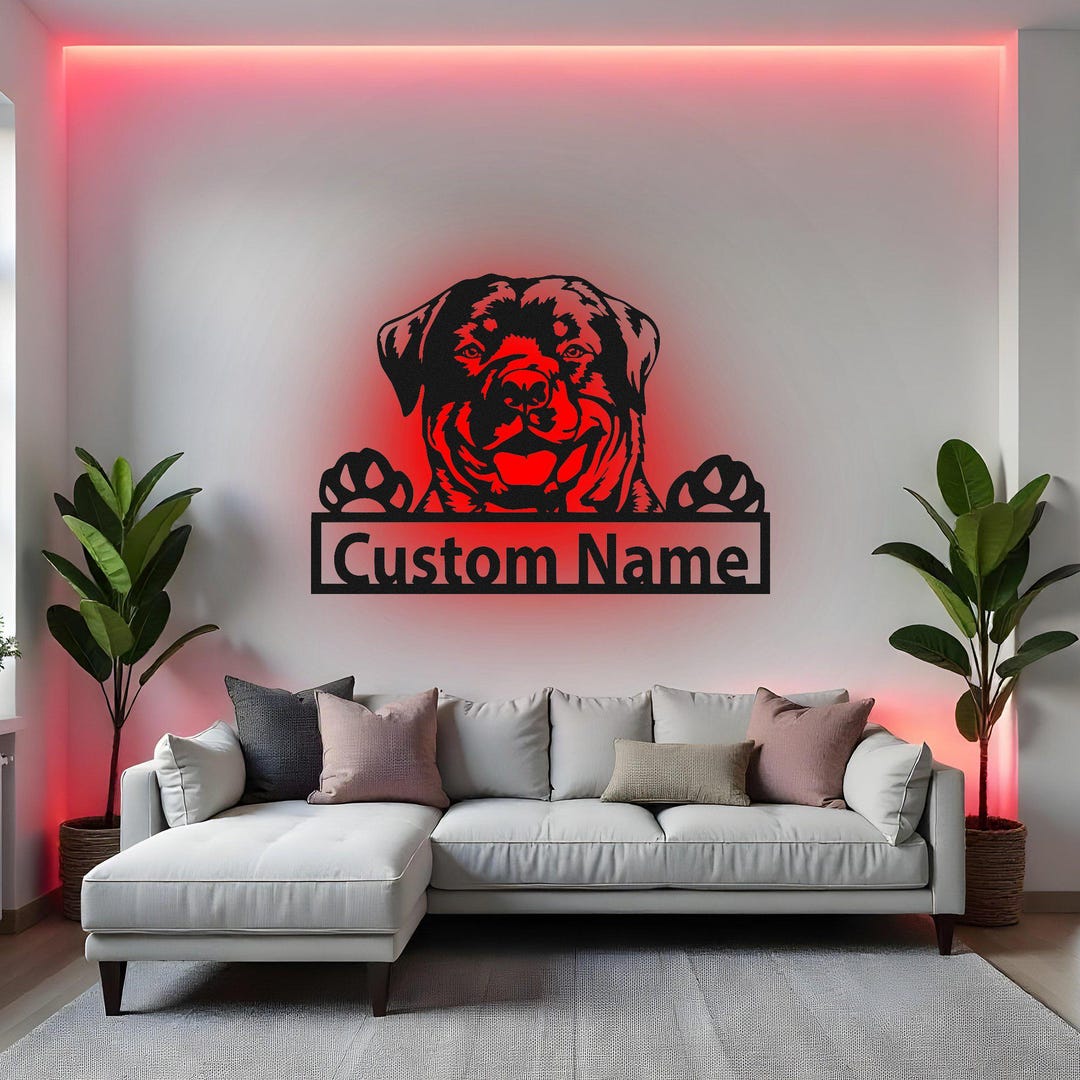 Custom Rottweiler Sign LED Metal Wall Art, Personalized Dog Name Decor ...