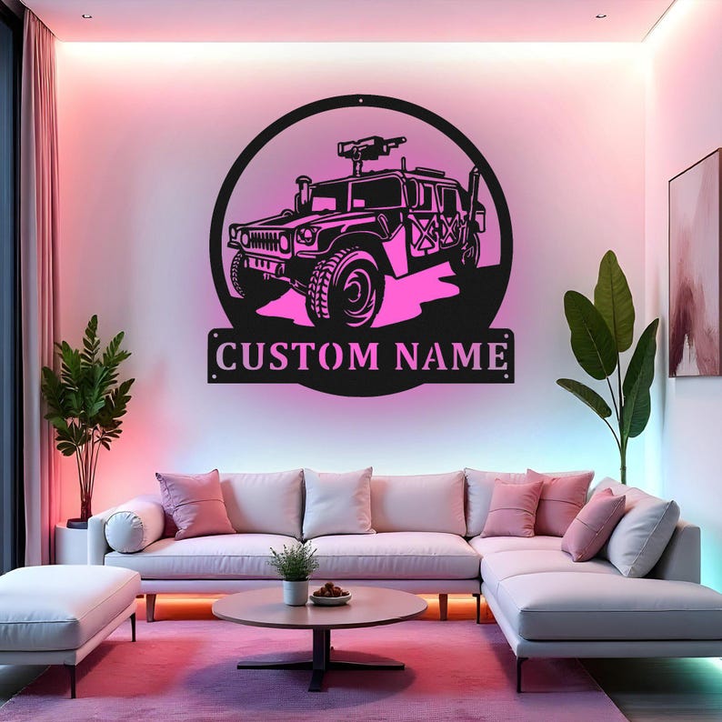 Custom Humvee Sign LED Metal Wall Art, Personalized Military Vehicle ...