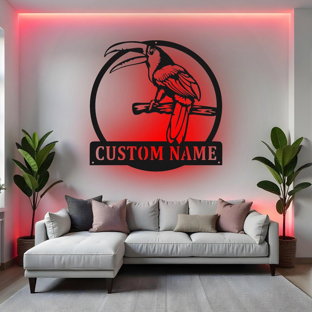 Custom Toucan Sign LED Metal Wall Art, Personalized Tropical Bird Decor ...