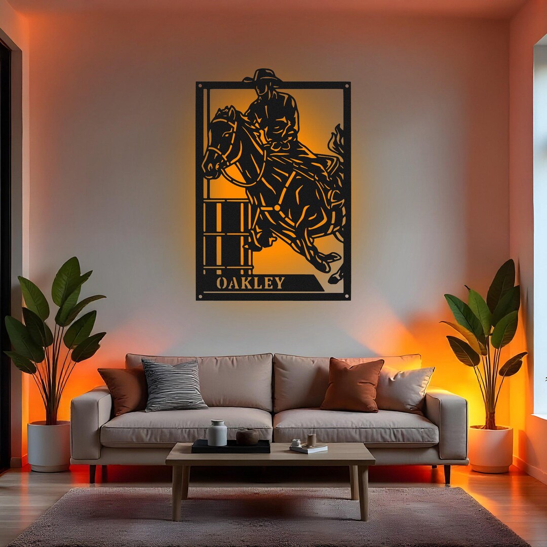 Custom Barrel Racing Sign LED Metal Wall Art, Personalized Barrel Racer ...