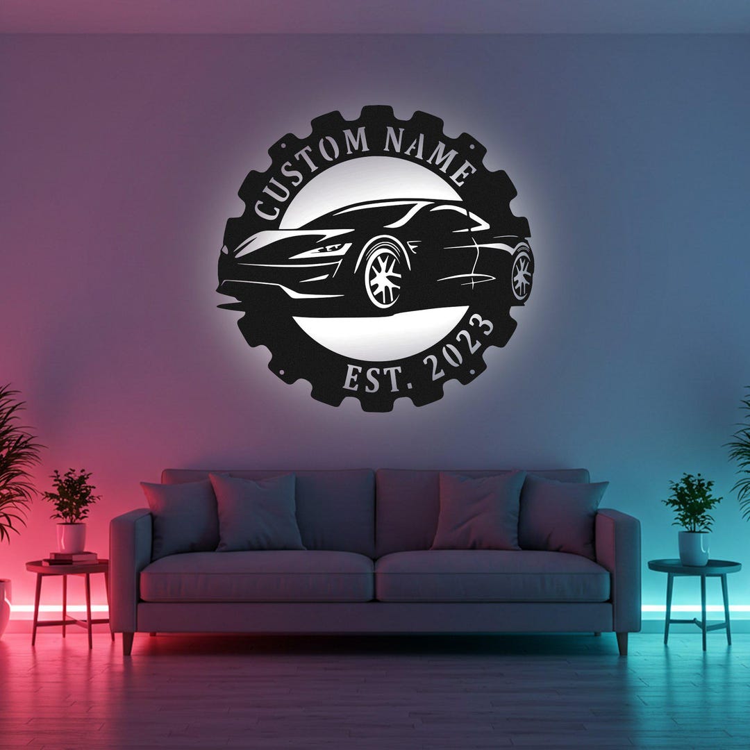Custom Sports Car Sign LED Metal Wall Art, Personalized Garage Decor ...