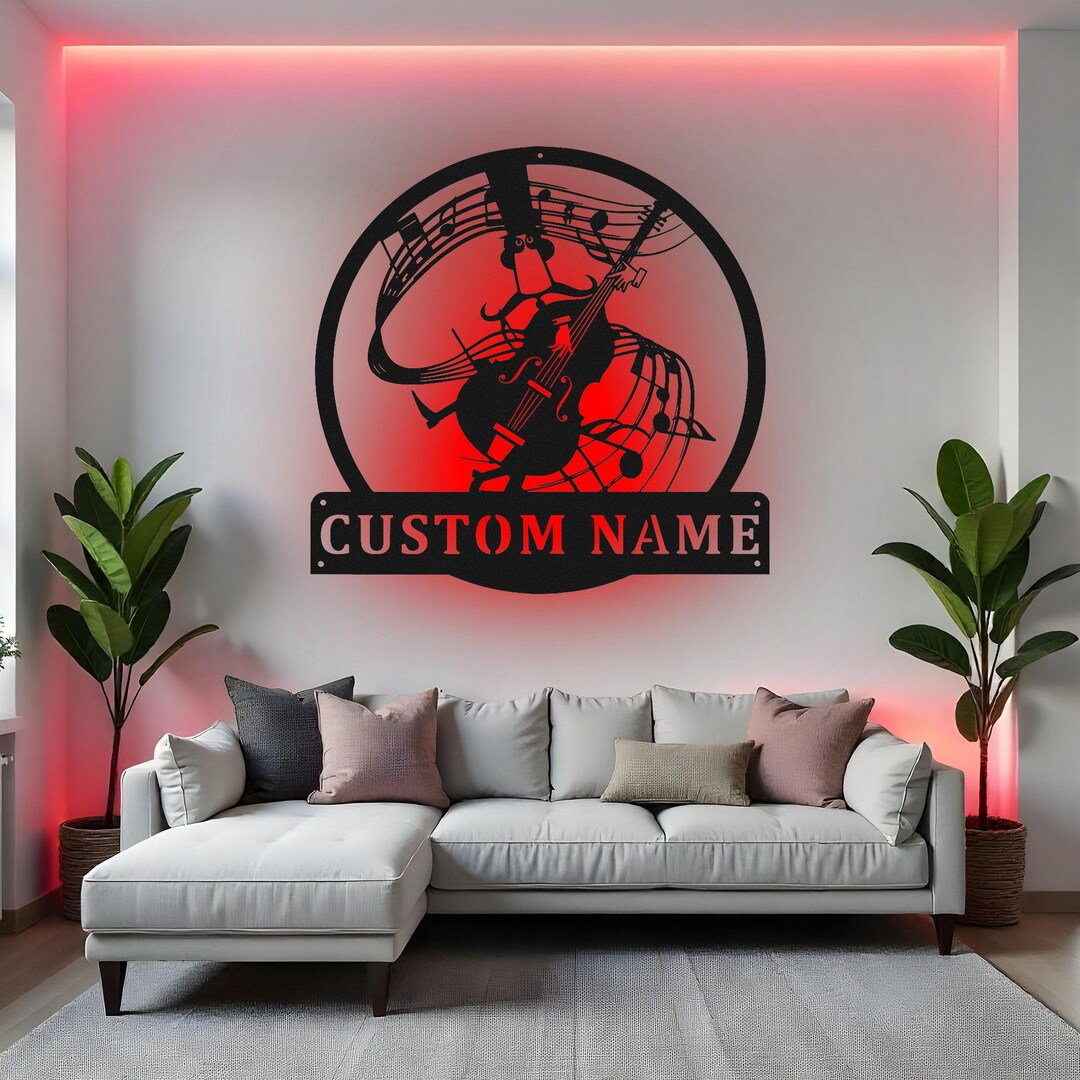 Custom Double Bass Sign LED Metal Wall Art, Personalized Music Teacher ...