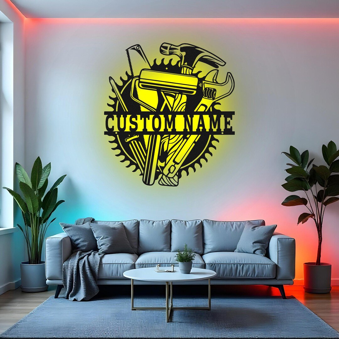 Custom Handyman Sign LED Metal Wall Art, Personalized Workshop Decor ...