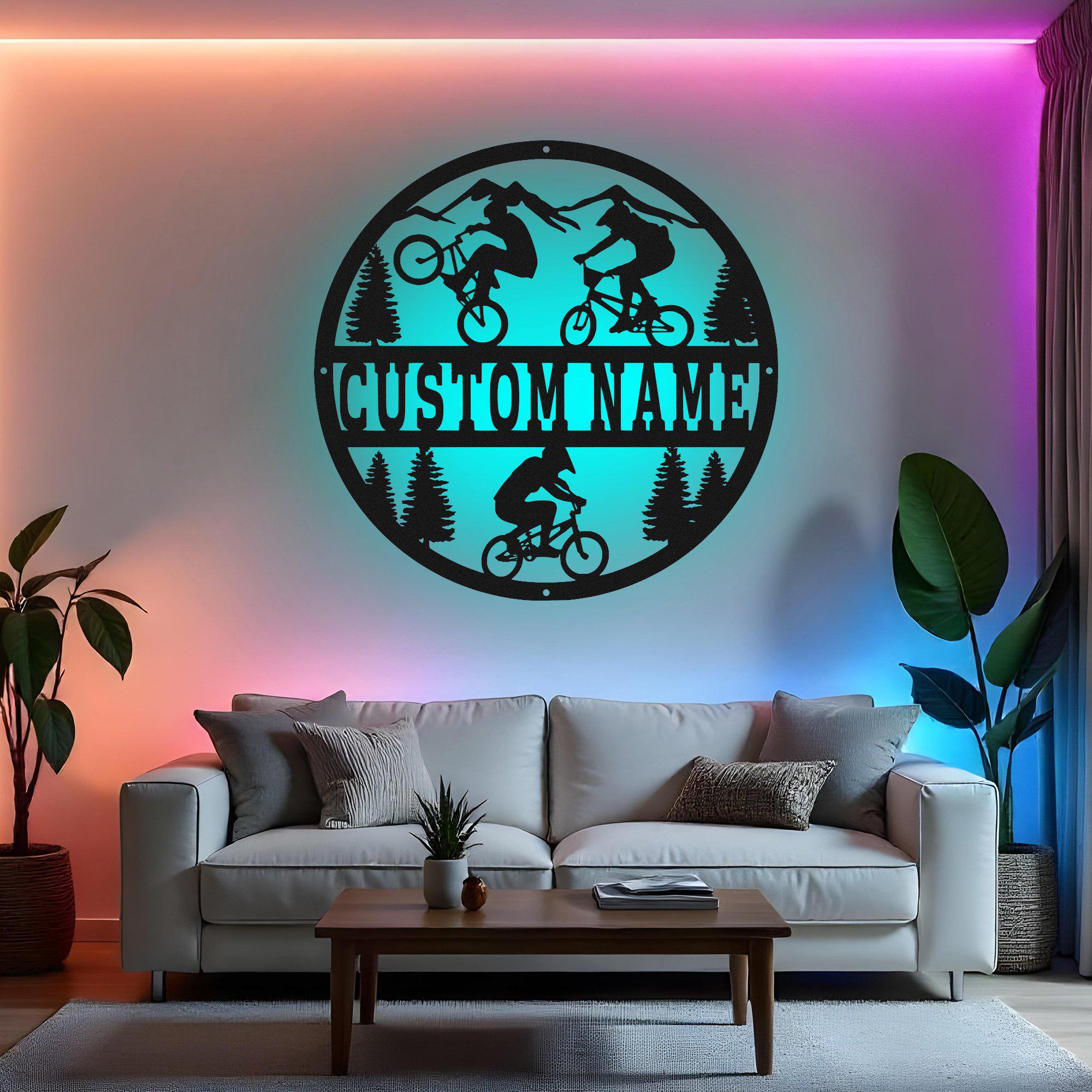 Custom BMX Sign LED Metal Wall Art, Personalized Motocross Bike Decor ...