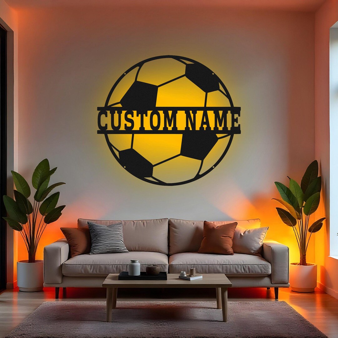 Custom Soccer Ball Sign LED Metal Wall Art, Personalized Soccer Player ...