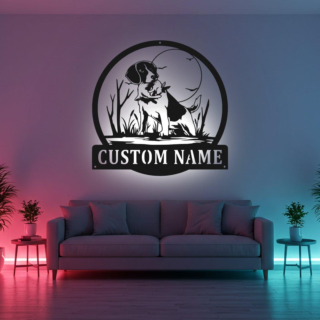Custom Hunting Dog Sign LED Metal Wall Art, Personalized Hunter Gift ...